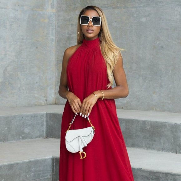 Pants & Jumpsuits | Red Highneck Chiffon Flowy Wideleg Jumpsuit | Poshmark